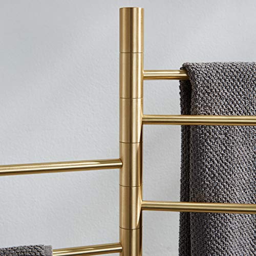 KALYSTE Freestanding Towel Drying Rack β Bathroom Brass Towel Holder Stand, 5 Swivel Arm Rectangle Marble Base 38.8Γ9.85 Inch, Modern Brushed Gold Bath Towel Stand. (Black Base)