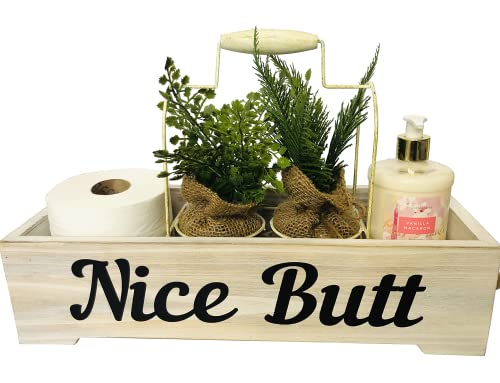 Funny Bathroom Decor Box - Toilet Paper Holder, Toilet Tank Topper, Bathroom Box for Toilet- Farmhouse Bathroom Box Organizer - Double Sided Prints Bathroom Decoration (Rustic White)
