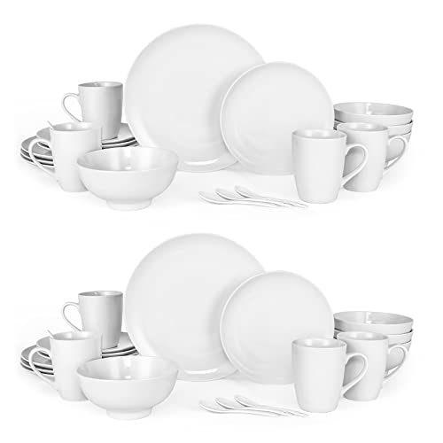 Miibox White Dinnerware Set, 40-Piece Service For 8,with Dinner Plates, Salad Plate, Bowls, Mugs and Teaspoons, Porcelain Durable for Christmas, Halloween, Wedding, Banquet