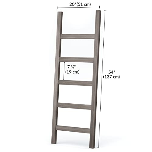 Ballucci Blanket Ladder, 5-Tier Towel Rack, Wood Decorative Ladder Shelf for Blankets, Throws, Quilts in Bathroom, Living Room, Bedroom, 54" Tall - Rustic Gray