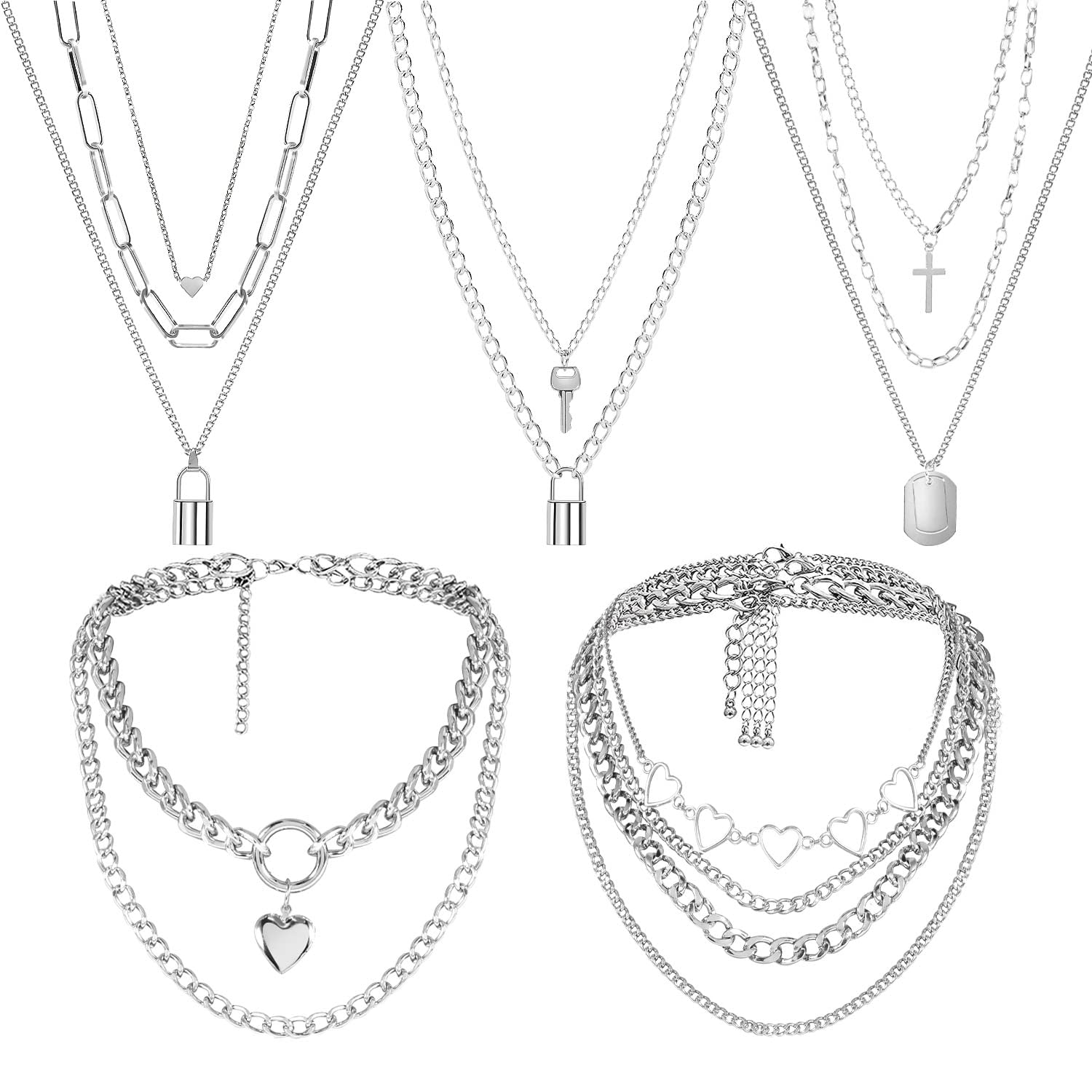 ZHIXUN 5 PCS Goth Necklaces Mens Chain Necklace Choker Emo Aesthetic Punk Jewelry Alt Clothes Y2k Accessories for Eboy Egirl Dream Smp Stuff-Style 2