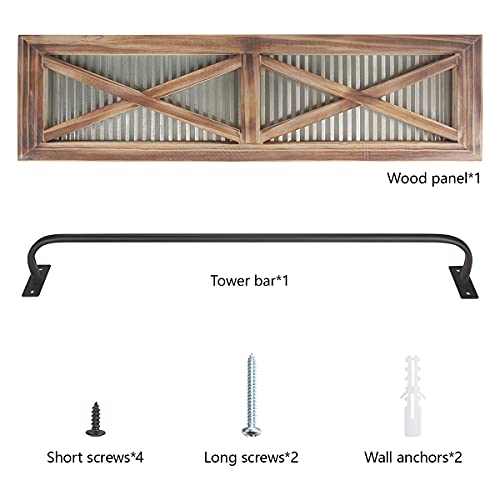 Livoccur Rustic Towel Rack, Wall Mounted Tower Holder with Whitewashed Wood Barn Door and Galvanized Decor, Hanging Towel Bar for Bathroom Towels, Robes, Kitchen Storage Organizer Rack