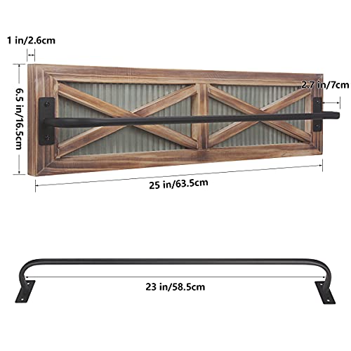Livoccur Rustic Towel Rack, Wall Mounted Tower Holder with Whitewashed Wood Barn Door and Galvanized Decor, Hanging Towel Bar for Bathroom Towels, Robes, Kitchen Storage Organizer Rack