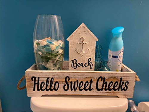 Funny Bathroom Decor Box - Toilet Paper Holder, Toilet Tank Topper, Bathroom Box for Toilet- Farmhouse Bathroom Box Organizer - Double Sided Prints Bathroom Decoration (Rustic White)