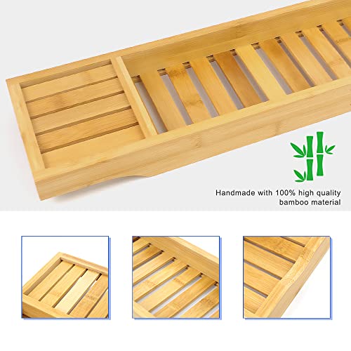 Bamboo Bathtub Organizer Bathroom Caddy Organizer Non Slip Bath Serving Table Tray for Wine Glass Books Shampoo Soap Razors (Original)