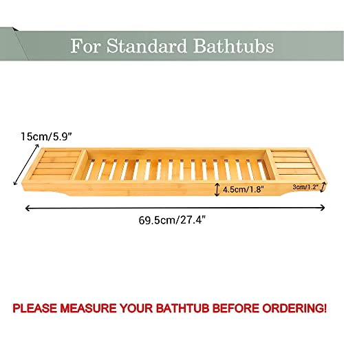 Bamboo Bathtub Organizer Bathroom Caddy Organizer Non Slip Bath Serving Table Tray for Wine Glass Books Shampoo Soap Razors (Original)