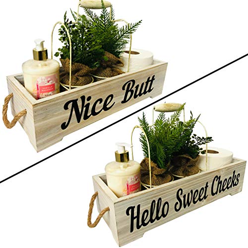 Funny Bathroom Decor Box - Toilet Paper Holder, Toilet Tank Topper, Bathroom Box for Toilet- Farmhouse Bathroom Box Organizer - Double Sided Prints Bathroom Decoration (Rustic White)