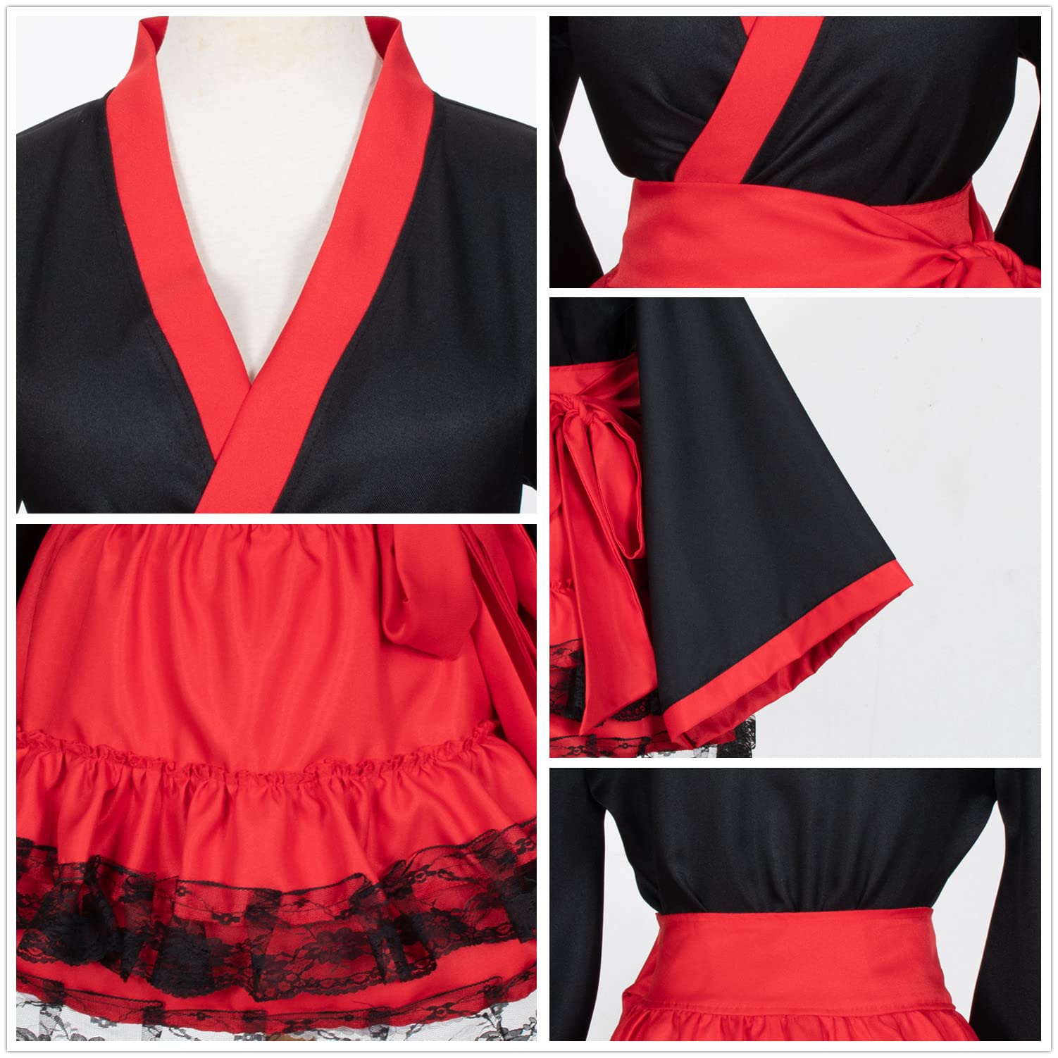 Elibelle Japanese anime red and Black kimono fox cosplay costume Furry Fox Ear with socks L