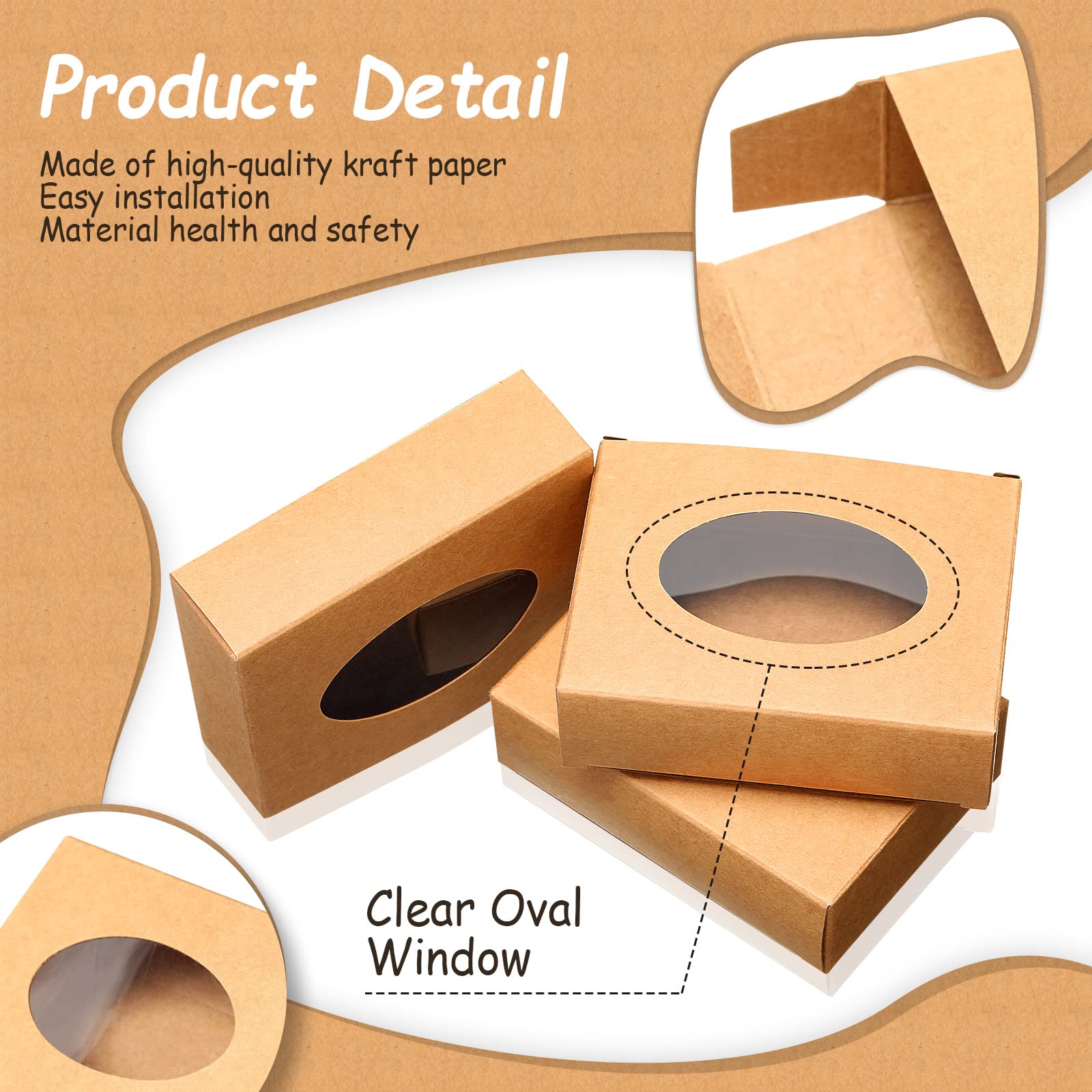 Spakon 30 Pcs Soap Boxes for Homemade Soap, 3.78 x 2.76 x 1.18'' Soap Box with Window, 4 Colors Kraft Soap Packaging Boxes Supplies Soap Making for Bakery Candy(Brown)