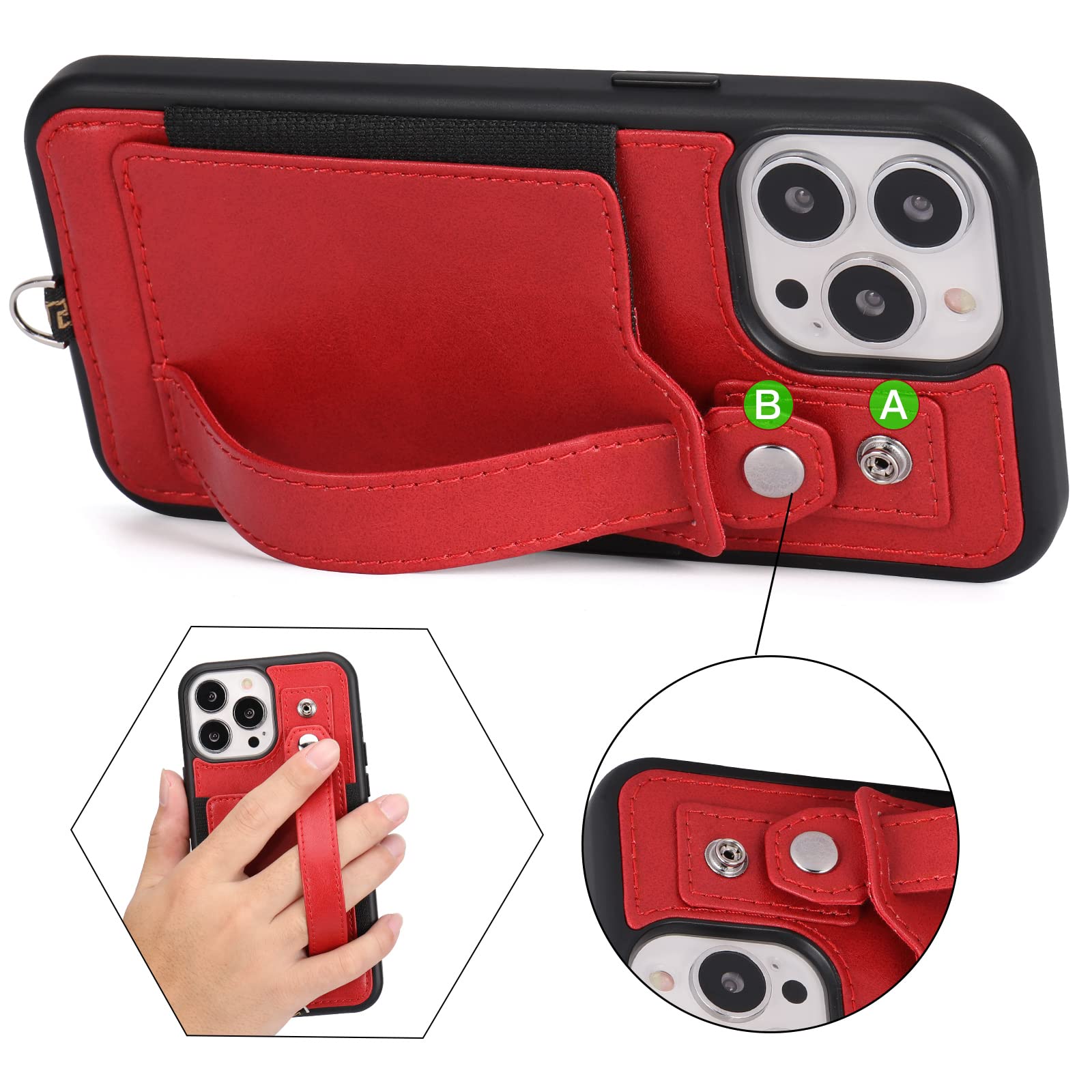 TOOVREN iPhone 13 Pro Max Case Wallet, Compatible with iPhone 13 Pro Max Case with Card Holder Kickstand Adjustable Detachable Necklace, iPhone Lanyard for iPhone 13 Pro Max 6.7 inch 2021 Red