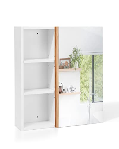 VredHom Bathroom Wall Mirror Cabinet, Medicine Cabinet with Single Door and Adjustable Shelf, Over The Toilet Storage Cabinet,White