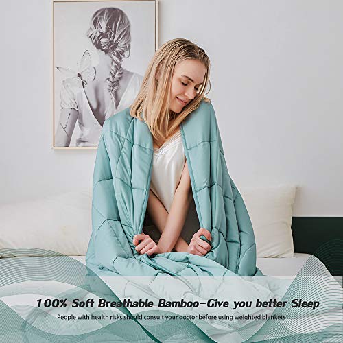 Dornroscn Bamboo Cooling Weighted Blanket 100% Natural Bamboo Viscose | 15lbs-48ββx72ββ-Twin size for Adults and Kids | Cooling Heavy Blanket with Premium Glass Bead for Hot & Cold Sleepers, Sea Grass