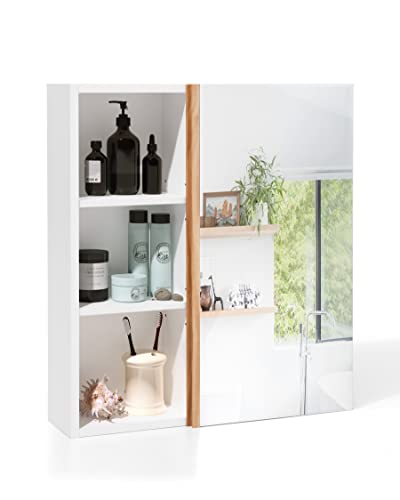 VredHom Bathroom Wall Mirror Cabinet, Medicine Cabinet with Single Door and Adjustable Shelf, Over The Toilet Storage Cabinet,White