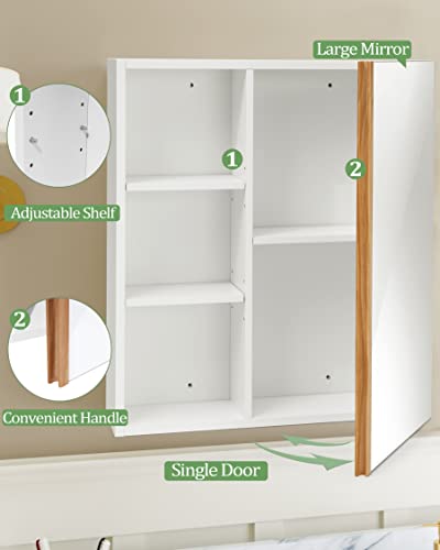VredHom Bathroom Wall Mirror Cabinet, Medicine Cabinet with Single Door and Adjustable Shelf, Over The Toilet Storage Cabinet,White