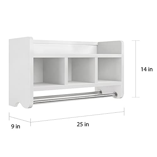 Alaterre Furniture Logan Bath Storage Shelf with Two Towel Rods, 25", White,AZABSS0050