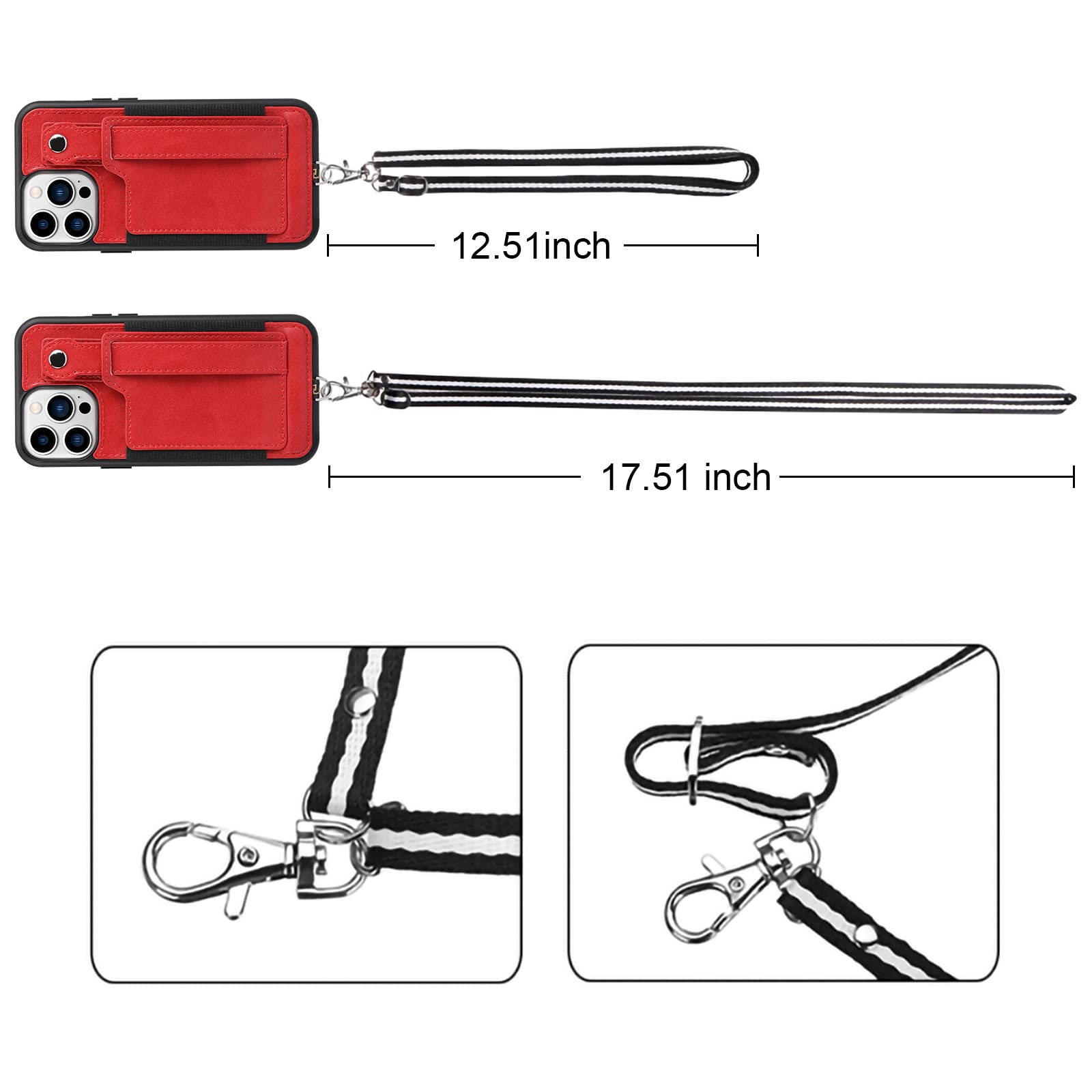 TOOVREN iPhone 13 Pro Max Case Wallet, Compatible with iPhone 13 Pro Max Case with Card Holder Kickstand Adjustable Detachable Necklace, iPhone Lanyard for iPhone 13 Pro Max 6.7 inch 2021 Red