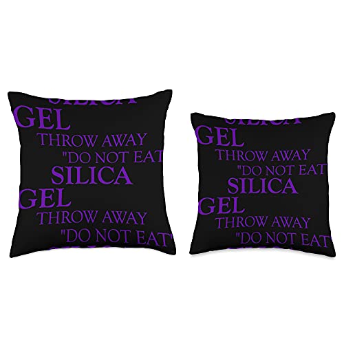 Silly Snacky Snacks DO NOT EAT SILICA GEL Purple Black Desiccant Silica Gel Pack DO NOT EAT Away Throw Pillow, 16x16, Multicolor