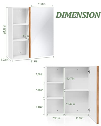 VredHom Bathroom Wall Mirror Cabinet, Medicine Cabinet with Single Door and Adjustable Shelf, Over The Toilet Storage Cabinet,White