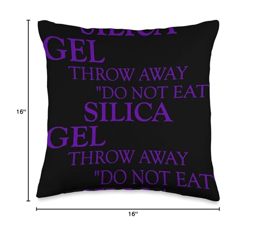 Silly Snacky Snacks DO NOT EAT SILICA GEL Purple Black Desiccant Silica Gel Pack DO NOT EAT Away Throw Pillow, 16x16, Multicolor