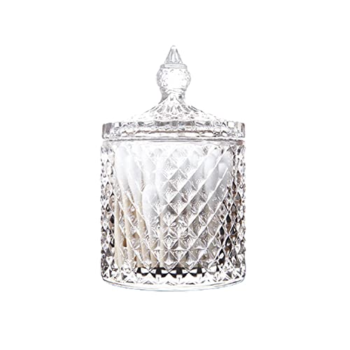 JIEQIJIAJU Glass Qtip Holder with Lid, Decorative Glass Apothecary Jar Crystal Canister Jar Bathroom Vanity Organizer for Q-tips, Cotton Ball & Swab, Cotton Pads, Hair Band, Candy Storage