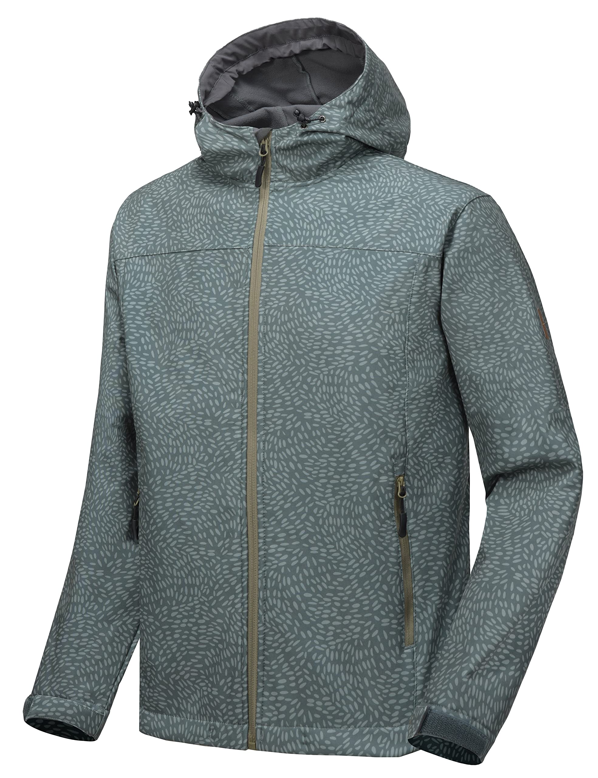 Little Donkey Andy Men's Lightweight Fleece Lined Jackets Hooded Windproof Jackets for Hiking Outdoor Gray Floral L