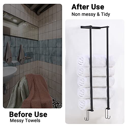 MallKing 3-Tier Over The Toilet Rack Wooden Bathroom Spacesaver and Wall Towel Rack Metal Bathroom Rolled Towels(Black)