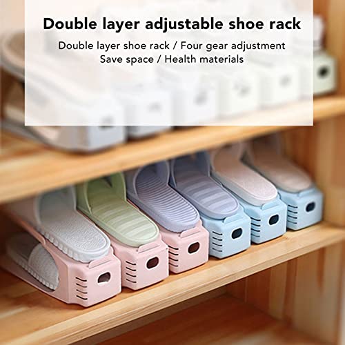 Jeanoko Shoe Stacker, Adjustable Shoe Rack Innovative Double Layer Storage Shoe Holder Space Saving Shoes Bracket Shoe Slots Space Saver for Home Dormitory(Green)