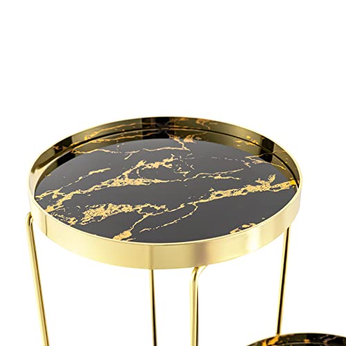 Bathroom Vanity Countertop Organizer - 3 Tier Makeup Counter Organizer Small Tiered Trays with Mirror Glass Trays for Home and Kitchen (Black Gold)