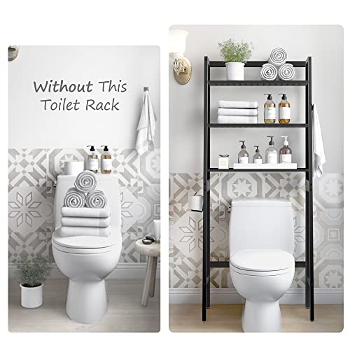 MallKing 3-Tier Over The Toilet Rack Wooden Bathroom Spacesaver and Wall Towel Rack Metal Bathroom Rolled Towels(Black)