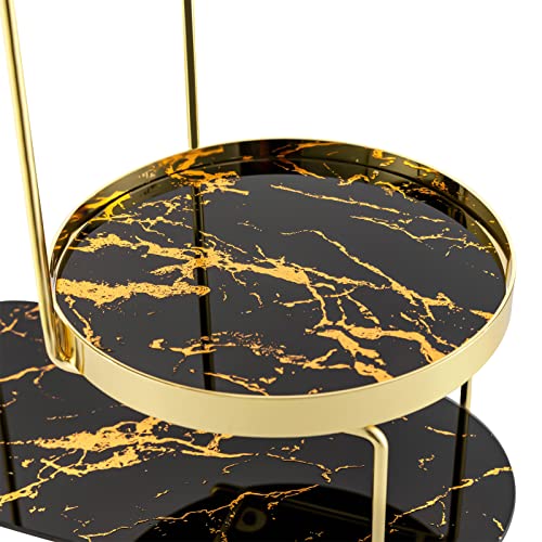 Bathroom Vanity Countertop Organizer - 3 Tier Makeup Counter Organizer Small Tiered Trays with Mirror Glass Trays for Home and Kitchen (Black Gold)