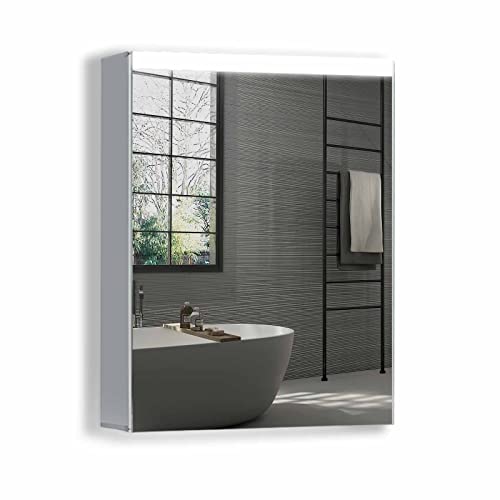 ExBrite LED Lighted Bathroom Medicine cabinets with Mirror,24 x 30 inch Mirror Medicine Cabinet,Aluminum Frame,3-Layer Storage Shelves,Infrared Sensor Switch,Dimmable(Right Opening Door)