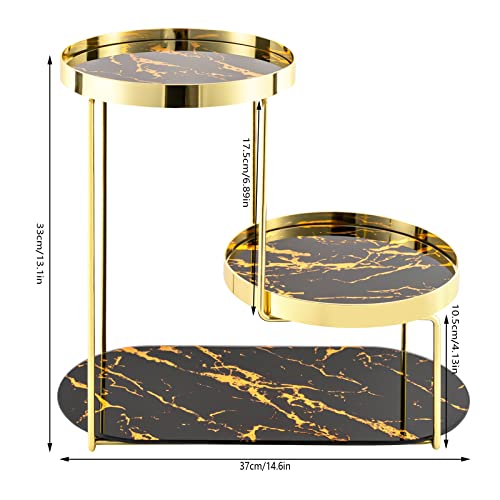Bathroom Vanity Countertop Organizer - 3 Tier Makeup Counter Organizer Small Tiered Trays with Mirror Glass Trays for Home and Kitchen (Black Gold)
