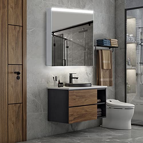 ExBrite LED Lighted Bathroom Medicine cabinets with Mirror,24 x 30 inch Mirror Medicine Cabinet,Aluminum Frame,3-Layer Storage Shelves,Infrared Sensor Switch,Dimmable(Right Opening Door)