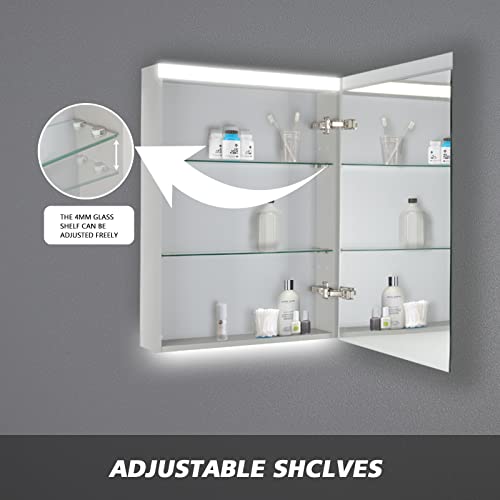 ExBrite LED Lighted Bathroom Medicine cabinets with Mirror,24 x 30 inch Mirror Medicine Cabinet,Aluminum Frame,3-Layer Storage Shelves,Infrared Sensor Switch,Dimmable(Right Opening Door)
