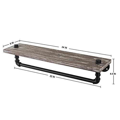 BSTGIFTS Industrial Pipe Shelf with Towel Bar,Wall Mounted Shelving with Towel Bar Rack for Bathroom, Wood Rack