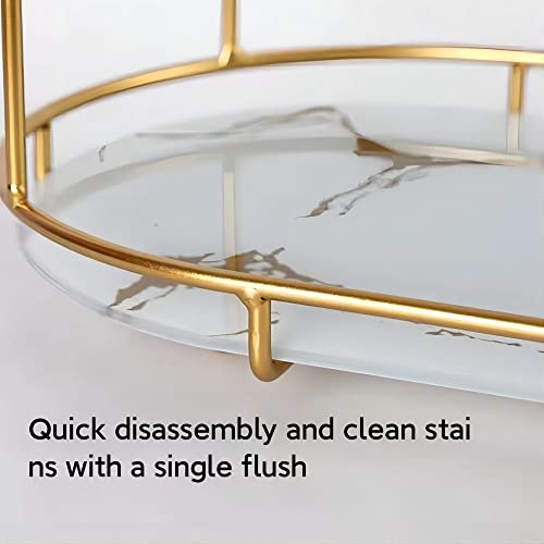 SUJIOWJNP 3-Layer Shelf Organizer, Bathroom Countertop Shelf, Large Capacity Heightened Design, Metal Frame, Removable Marble Glass Tray, Vanity Cosmetic Organizer