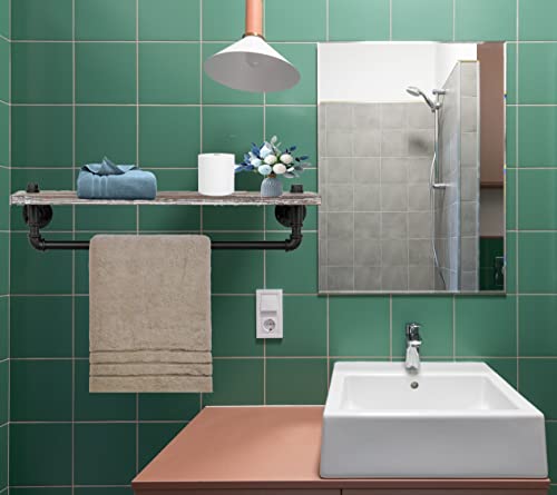 BSTGIFTS Industrial Pipe Shelf with Towel Bar,Wall Mounted Shelving with Towel Bar Rack for Bathroom, Wood Rack