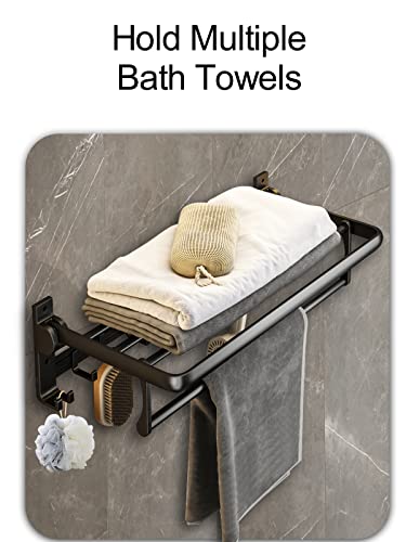 Bathroom Towel Rack, Foldable Towel Racks for Bathroom with 5 Sliding Towel Hooks, Drilling/Adhesive Towel Rack Wall Mounted for Rental/Restroom/Bedroom, Upgrade Wall Anchors, Rustproof, 24in
