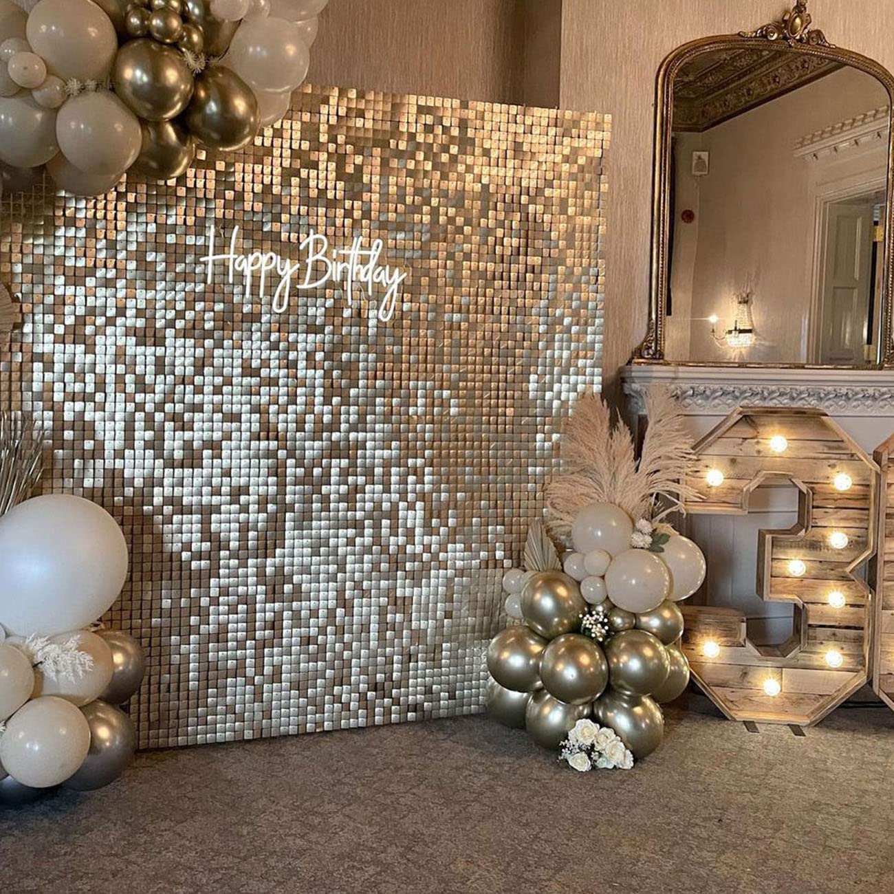 Shimmer Wall Sequin Backdrop (12Pcs), Square Panels Decoration for Wedding, Events, Advertising Sign and Photography Background. (Silver)