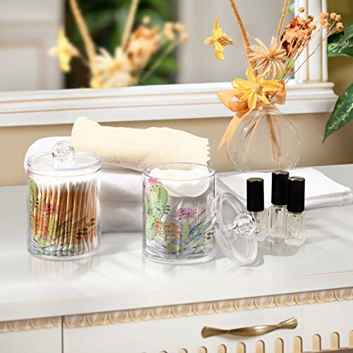 Kigai Beautiful Cactus Succulent Plant Qtip Holder Dispenser for Cotton Ball, Cotton Swab,Plastic Clear Apothecary Jar, Home Décor Kitchen Storage Jar,4 Pack