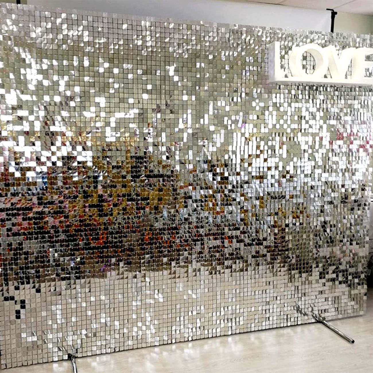 Shimmer Wall Sequin Backdrop (12Pcs), Square Panels Decoration for Wedding, Events, Advertising Sign and Photography Background. (Silver)