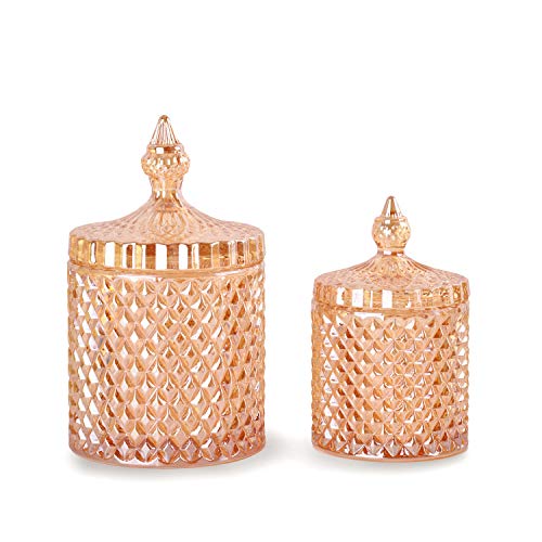 R FLORY 10+24 oz Glass Jars Set of 2 Bathroom Canisters Storage Organizer Cute Qtip Holder Vanity Canister with Lid Cotton Swabs Storage (Amber)