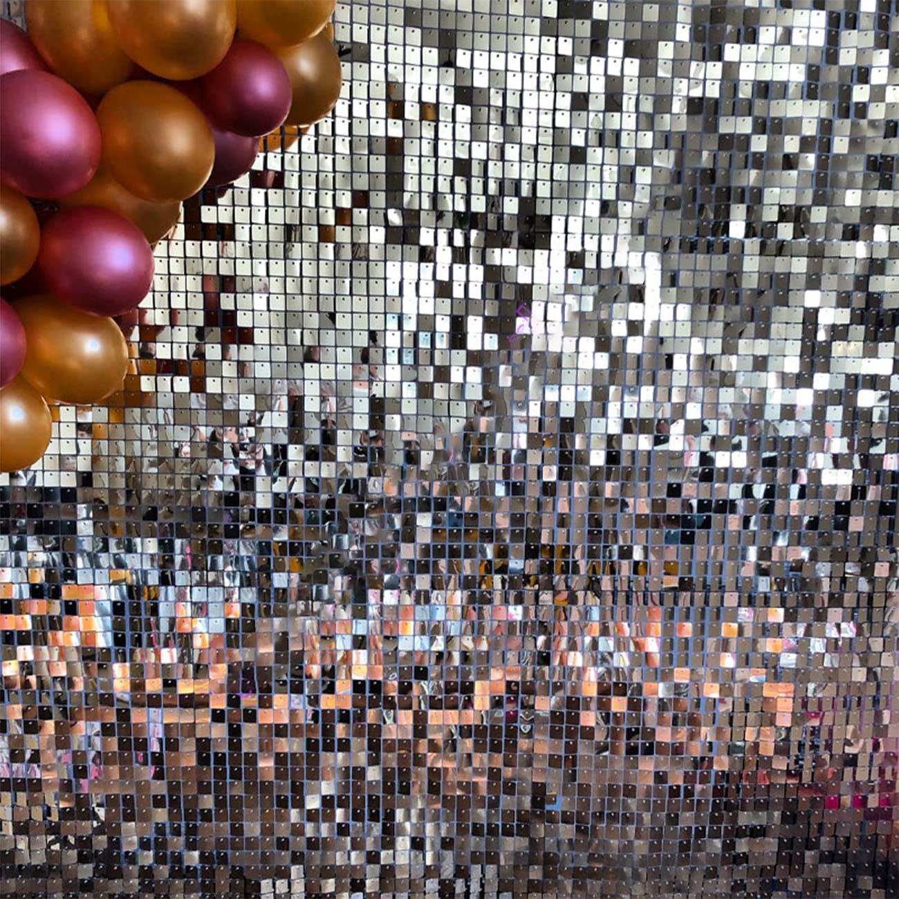 Shimmer Wall Sequin Backdrop (12Pcs), Square Panels Decoration for Wedding, Events, Advertising Sign and Photography Background. (Silver)
