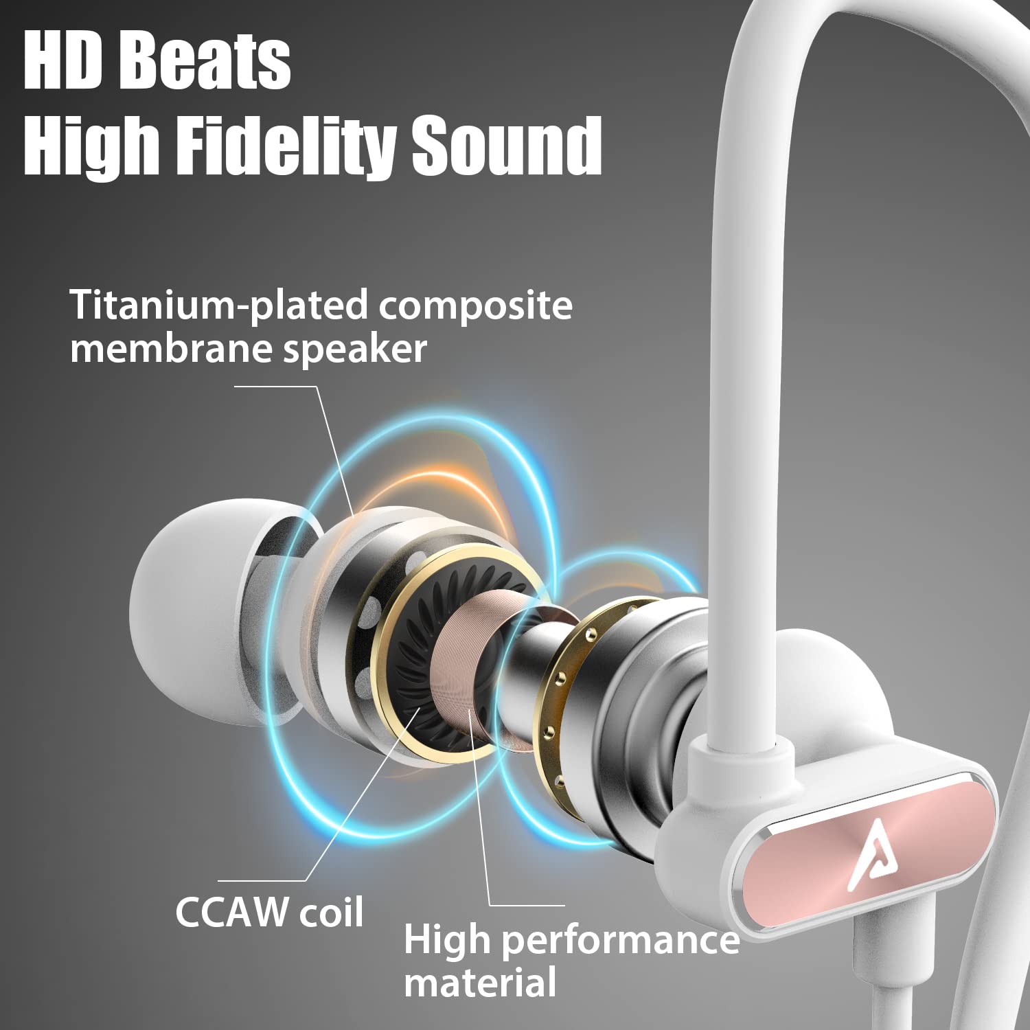 ADPROTECH Lightning Headphones iPhone Earbuds with Ear-Hook Sports Earphones for iPhone 14 13 12 11 Pro Max iPhone X XS Max XR MFi Certified with Mic Rose Gold