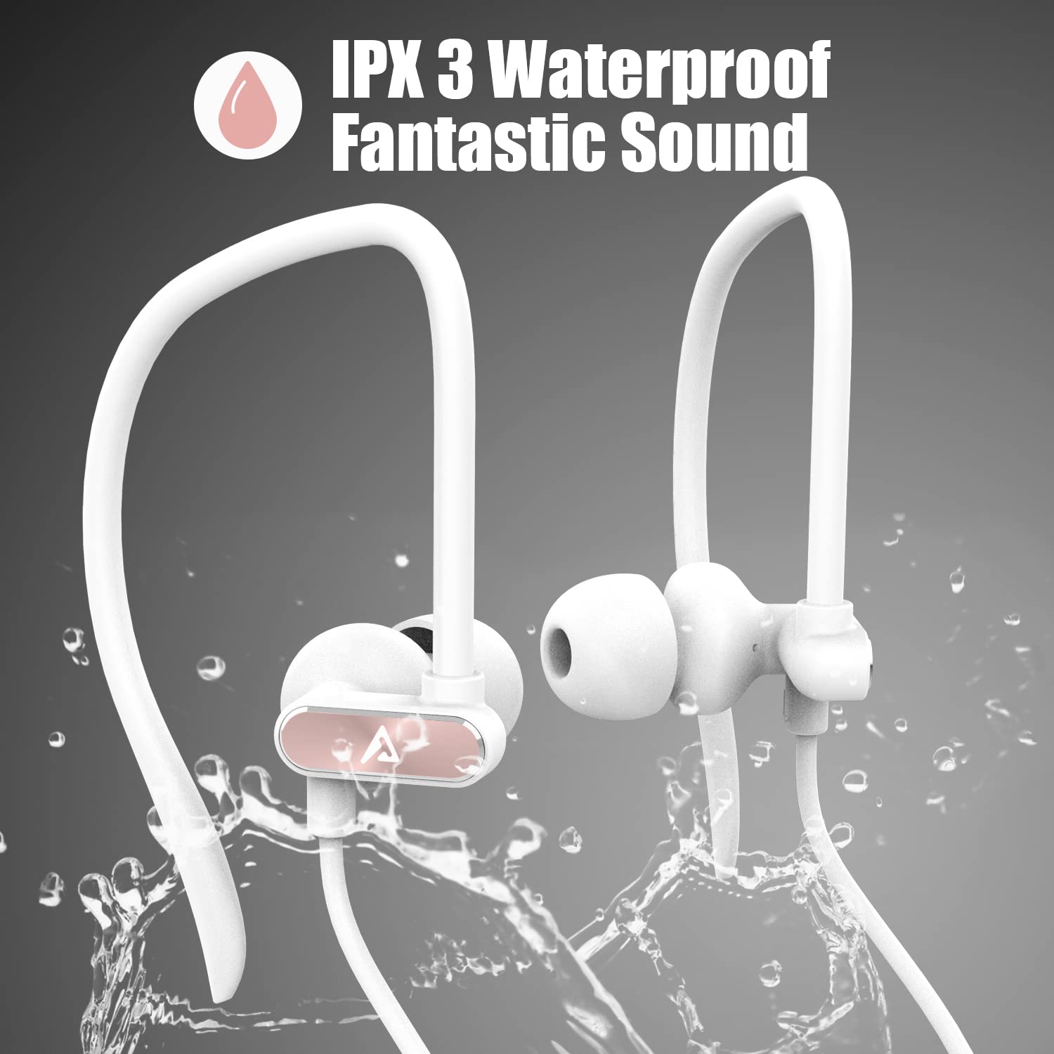 ADPROTECH Lightning Headphones iPhone Earbuds with Ear-Hook Sports Earphones for iPhone 14 13 12 11 Pro Max iPhone X XS Max XR MFi Certified with Mic Rose Gold