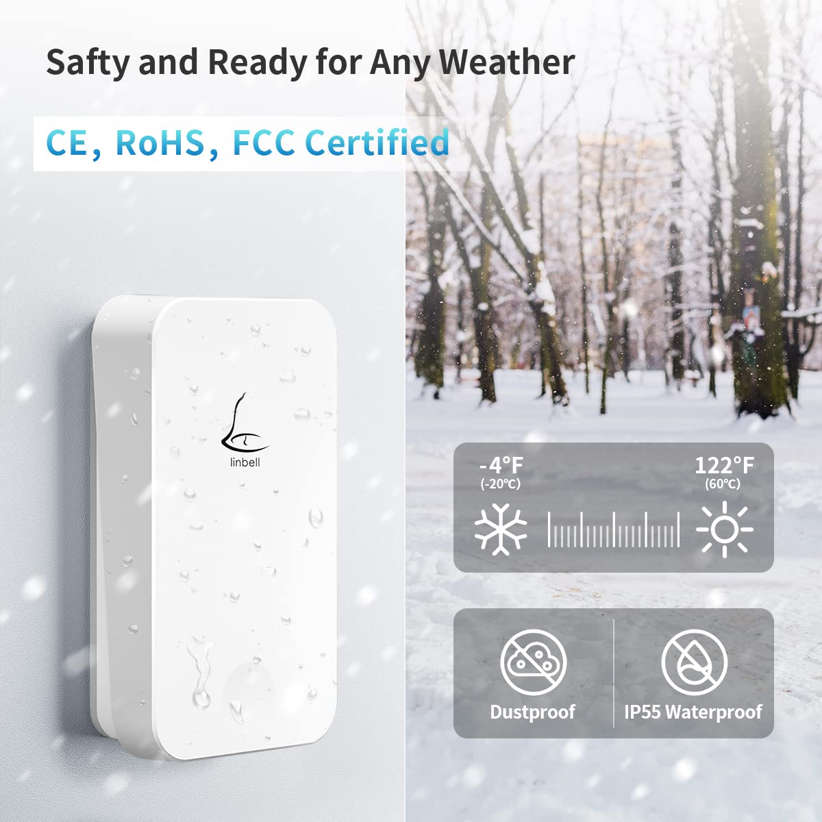 Door Bell Ringer Wireless, Batteryless Wireless Doorbell Loud Enough, Smart Remote Wireless Doorbells for Home Apartment Classroom Office, One Self-Powered Push Button & Two Plug in Receivers, White