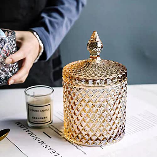 R FLORY 10+24 oz Glass Jars Set of 2 Bathroom Canisters Storage Organizer Cute Qtip Holder Vanity Canister with Lid Cotton Swabs Storage (Amber)