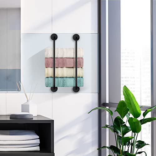 Towel Racks for Bathroom Wall Mounted，Towel Holder for Rolled Towels,Bathroom Towel Storage,Bath Towel Holder Organizer for Folded Large Towel Washcloths by WEKEY-Black