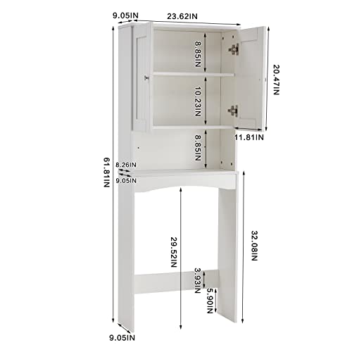 AWQM Over The Toliet Storage, Bathroom Over Toliet Storage Cabinet with Shelves and Doors, Bathroom SpaceSaver Organizer - White