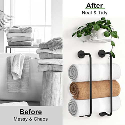 Towel Racks for Bathroom Wall Mounted，Towel Holder for Rolled Towels,Bathroom Towel Storage,Bath Towel Holder Organizer for Folded Large Towel Washcloths by WEKEY-Black